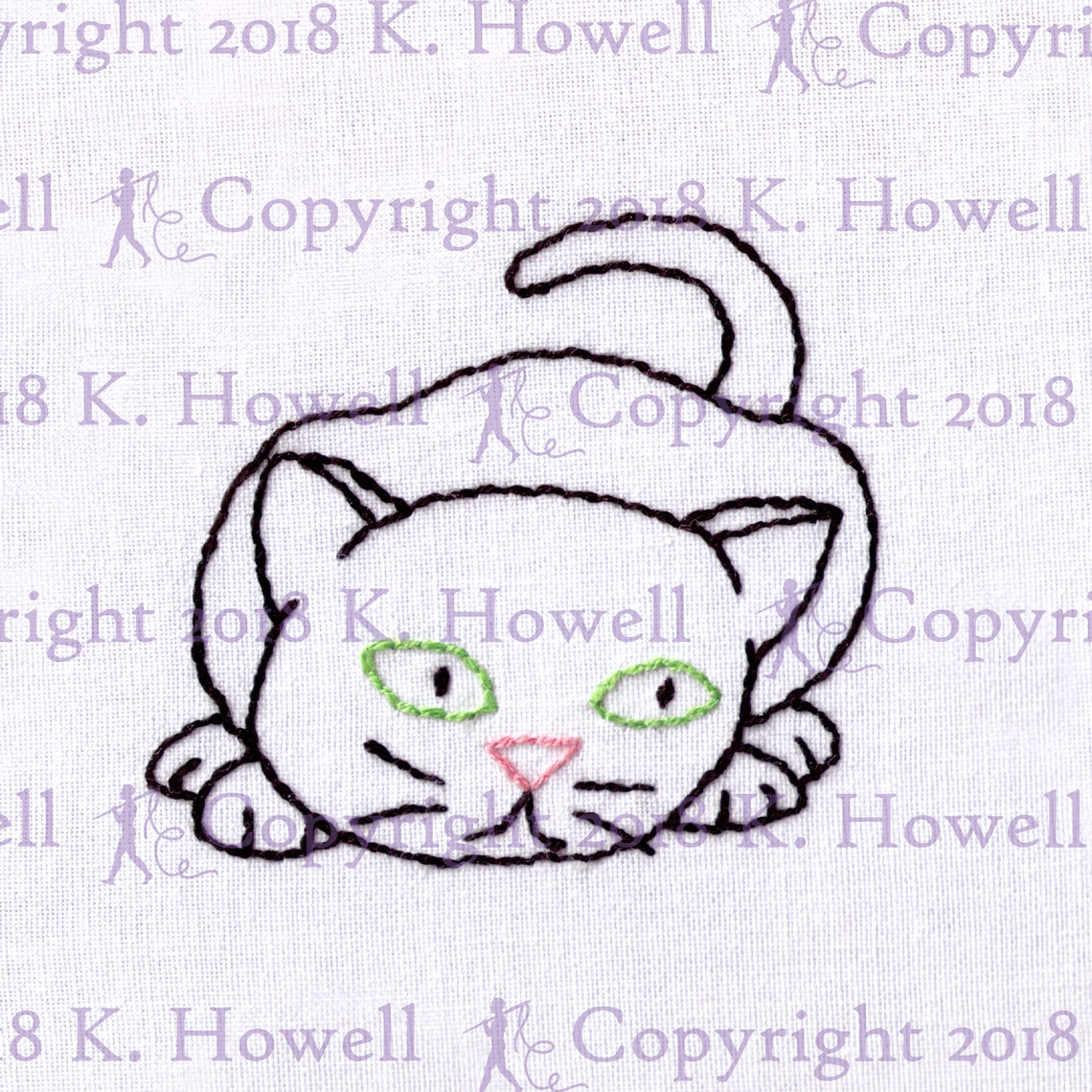 Cat Hand Embroidery Pattern, Kitten, Cat, Kitty, Cute, Cartoon, Derpy ...