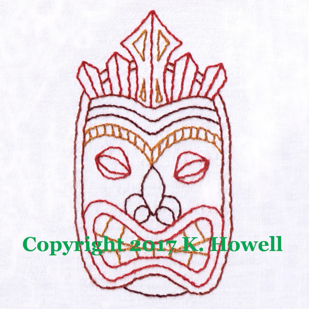 Tiki Mask Hand Embroidery Pattern, Tiki, Mask, Hawaiian, Polynesian ...