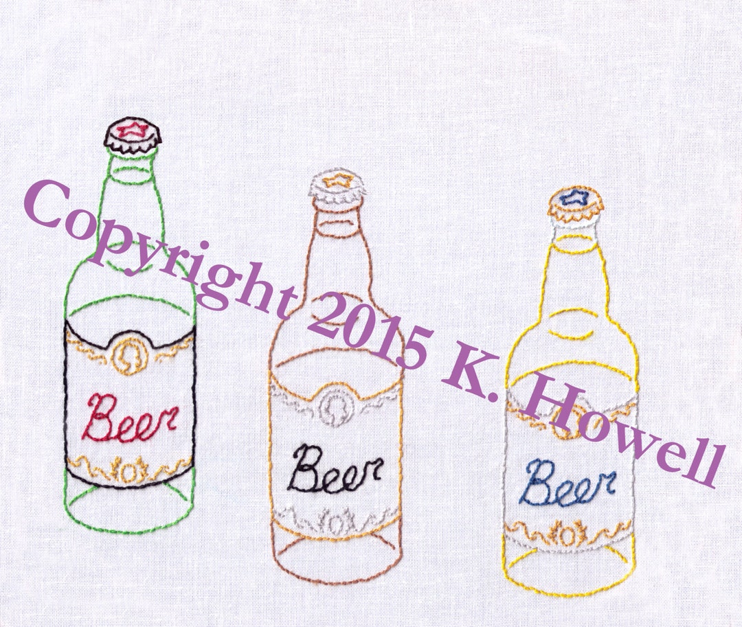 Beer Hand Embroidery Pattern, Bottles, Drinks, Alcohol, Beverage, Adult ...