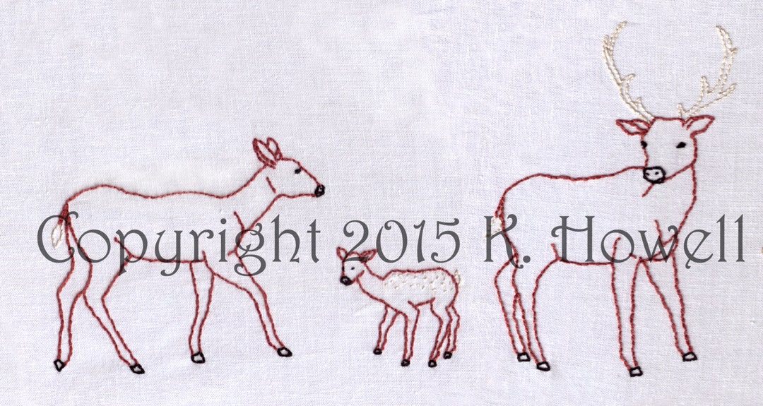 Deer Hand Embroidery Pattern, Deer, Family, Doe, Buck, Bambi, Animal ...