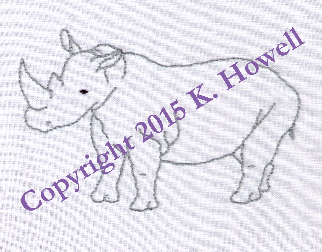 Rhino Hand Embroidery Pattern, Rhinoceros, Exotic, Safari, Africa, Zoo ...