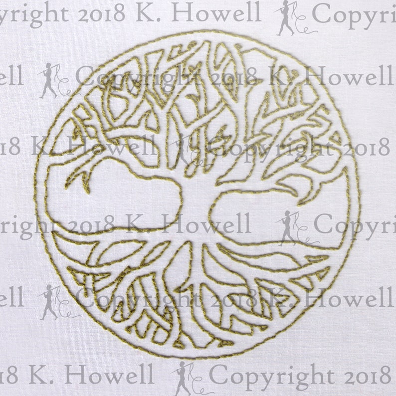 Tree of Life Hand Embroidery Pattern, Tree, Circle, Roots, Branches ...