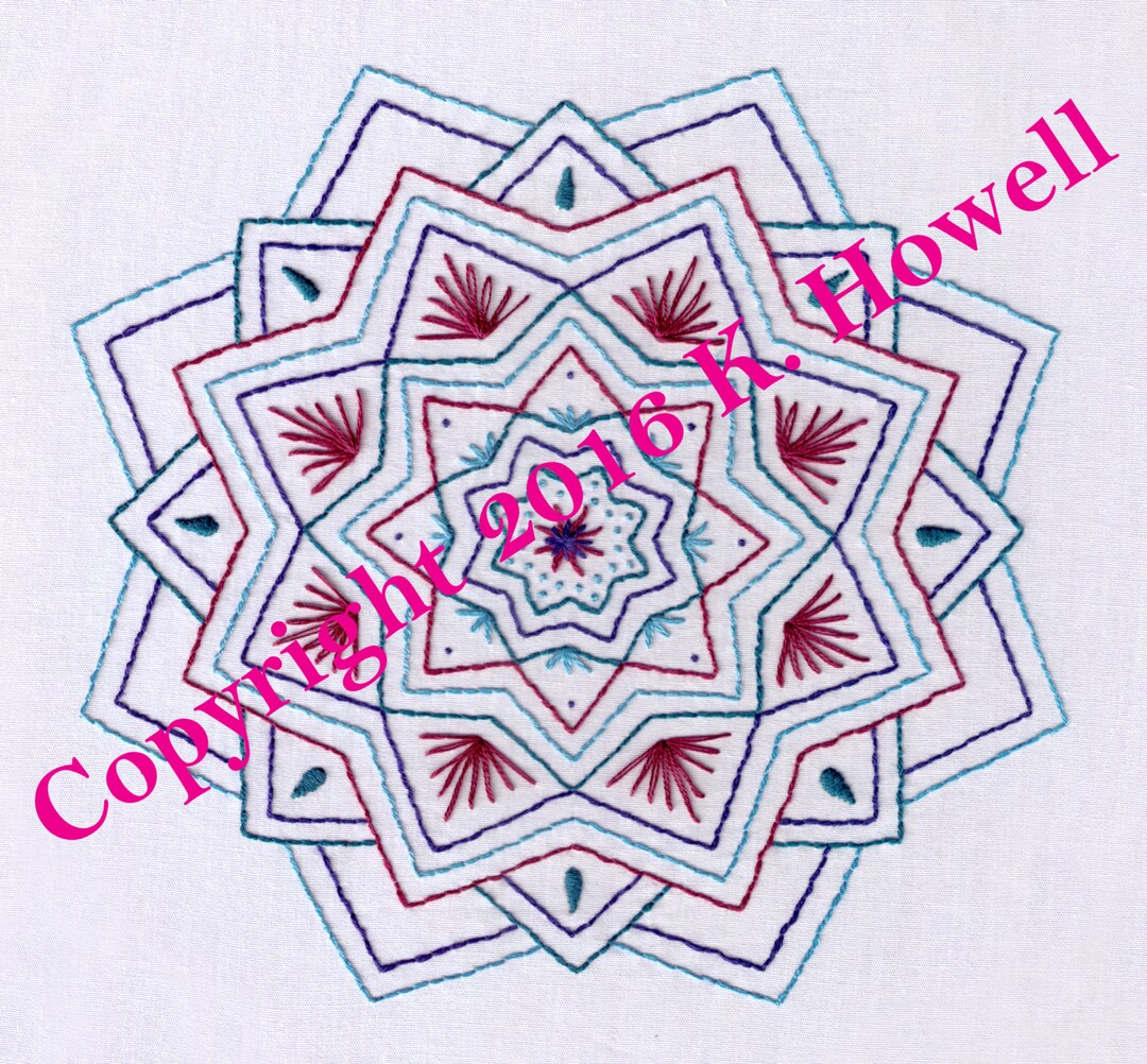 Mandala Hand Embroidery Pattern, Mandala With Fans and Drop Shapes, Fan ...