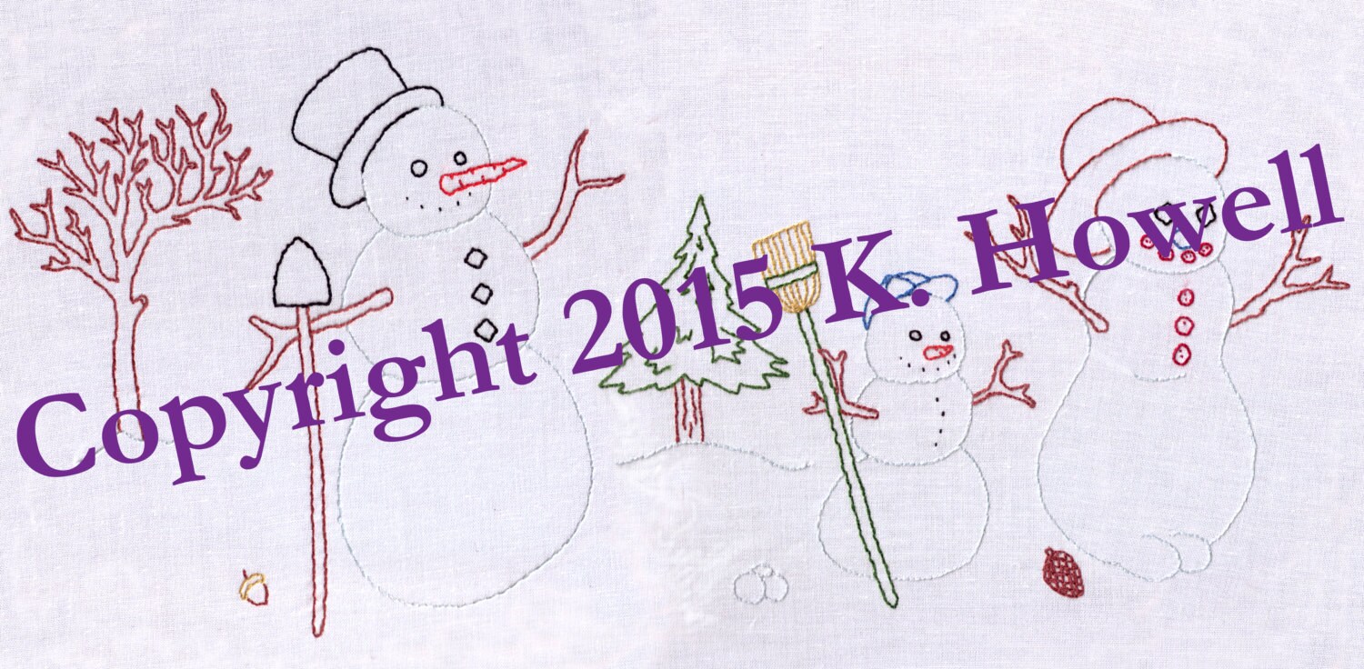 Snowman Hand Embroidery Pattern, PDF, Snowmen Family, Winter, Holidays ...