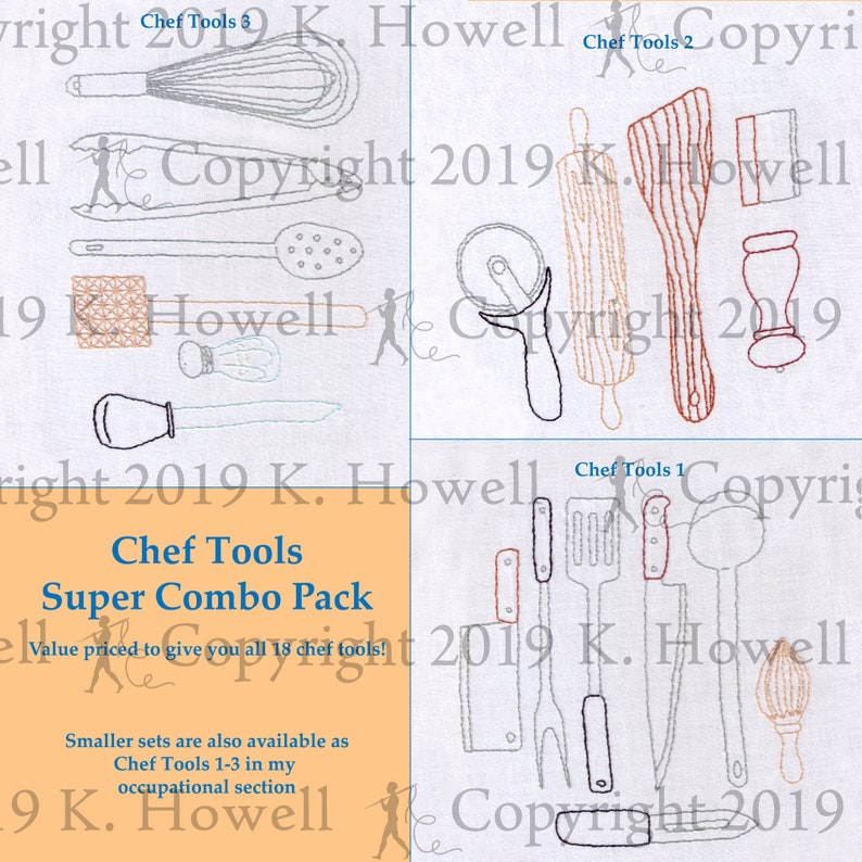 Chef Tools Deluxe Hand Embroidery Pattern Cook Chef Tools | Etsy