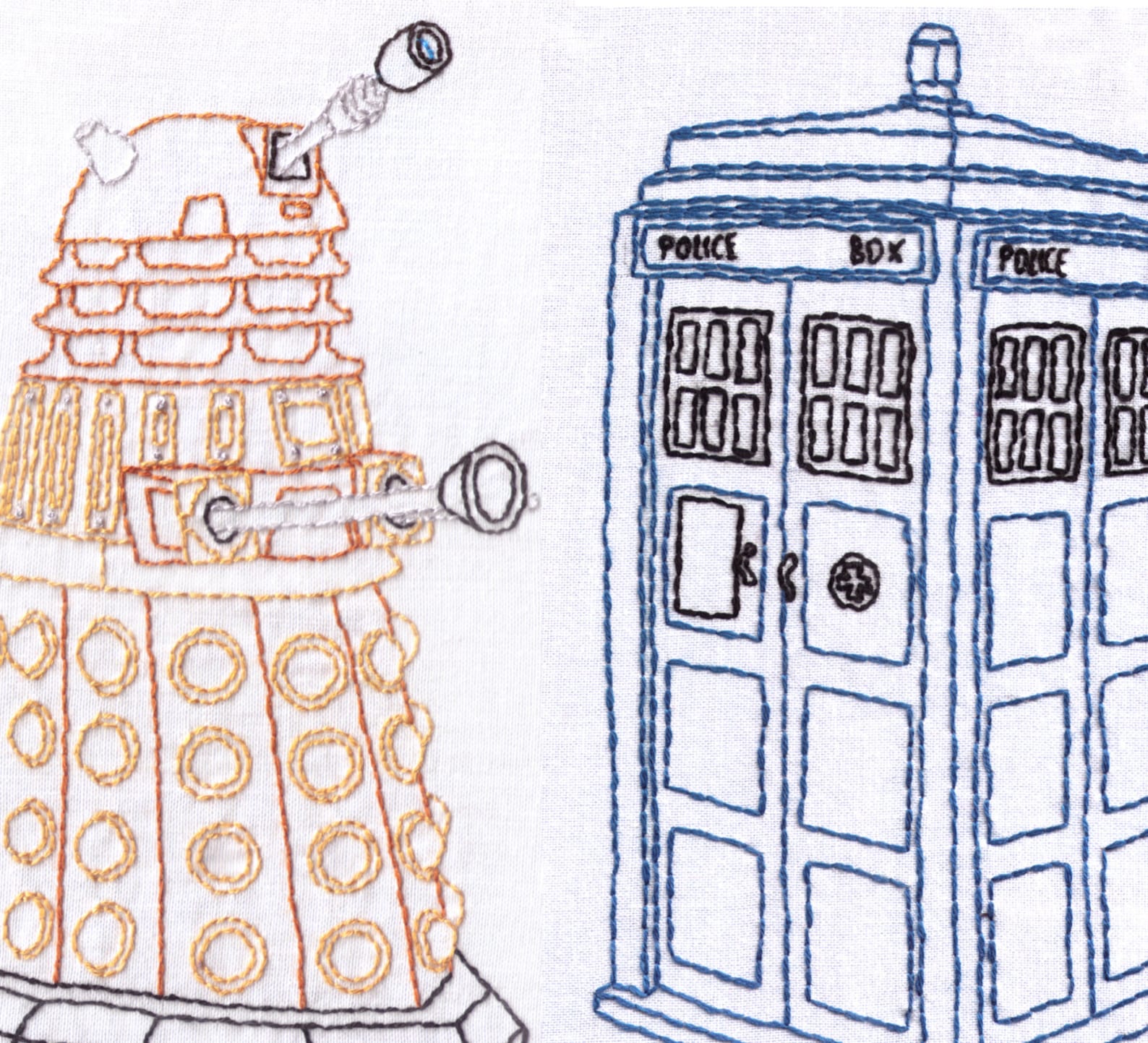Dr Who Hand Embroidery Patterns Combo Pack, TARDIS, Dalek, Doctor Who ...