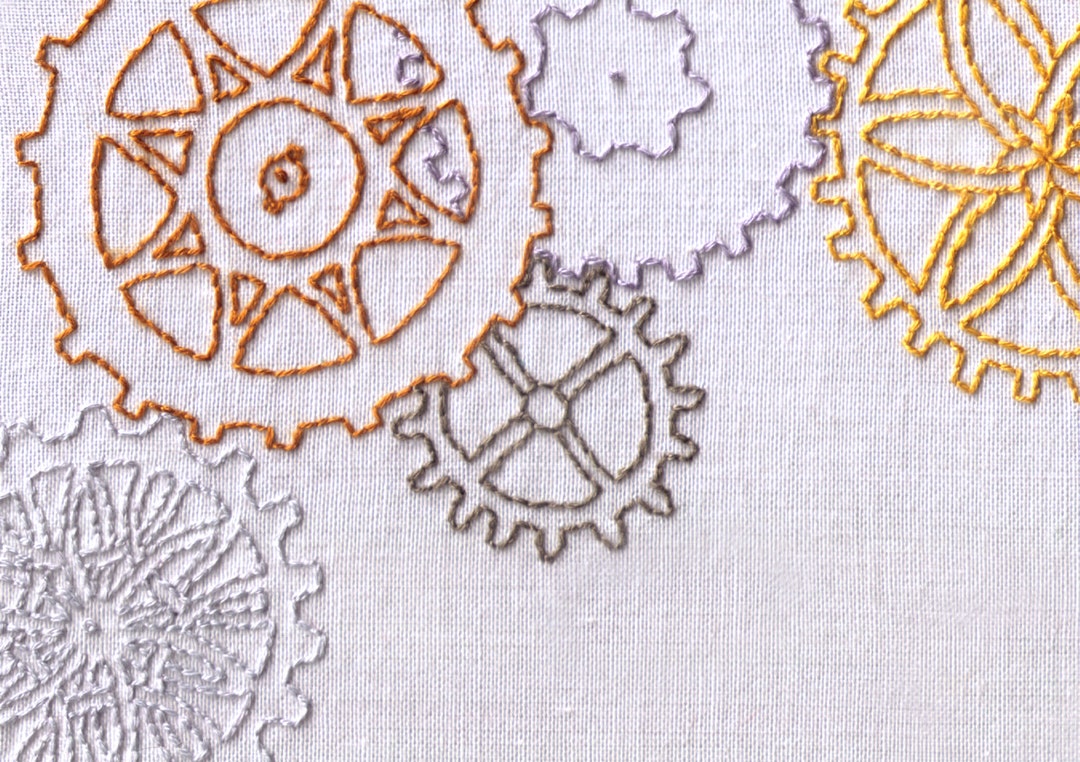 Gears Hand Embroidery Pattern, PDF, Five Gears, Stream, Punk, Machine ...