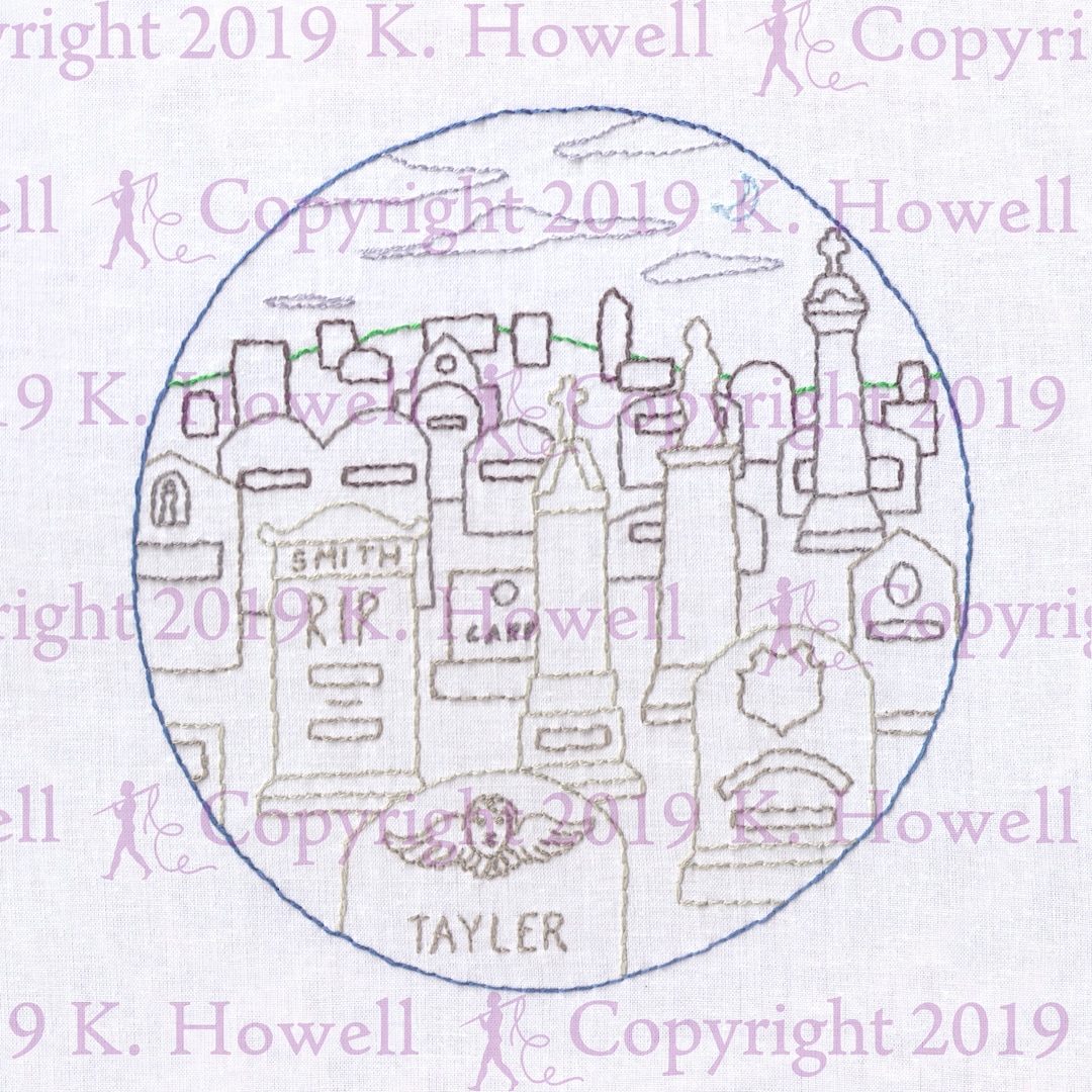Graveyard Cemetery Scene Hand Embroidery Pattern, Graveyard, Cemetery ...