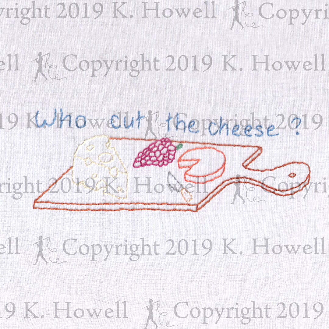 Cheese Board Hand Embroidery Pattern, Wine, Cheese, Cracker, Board ...