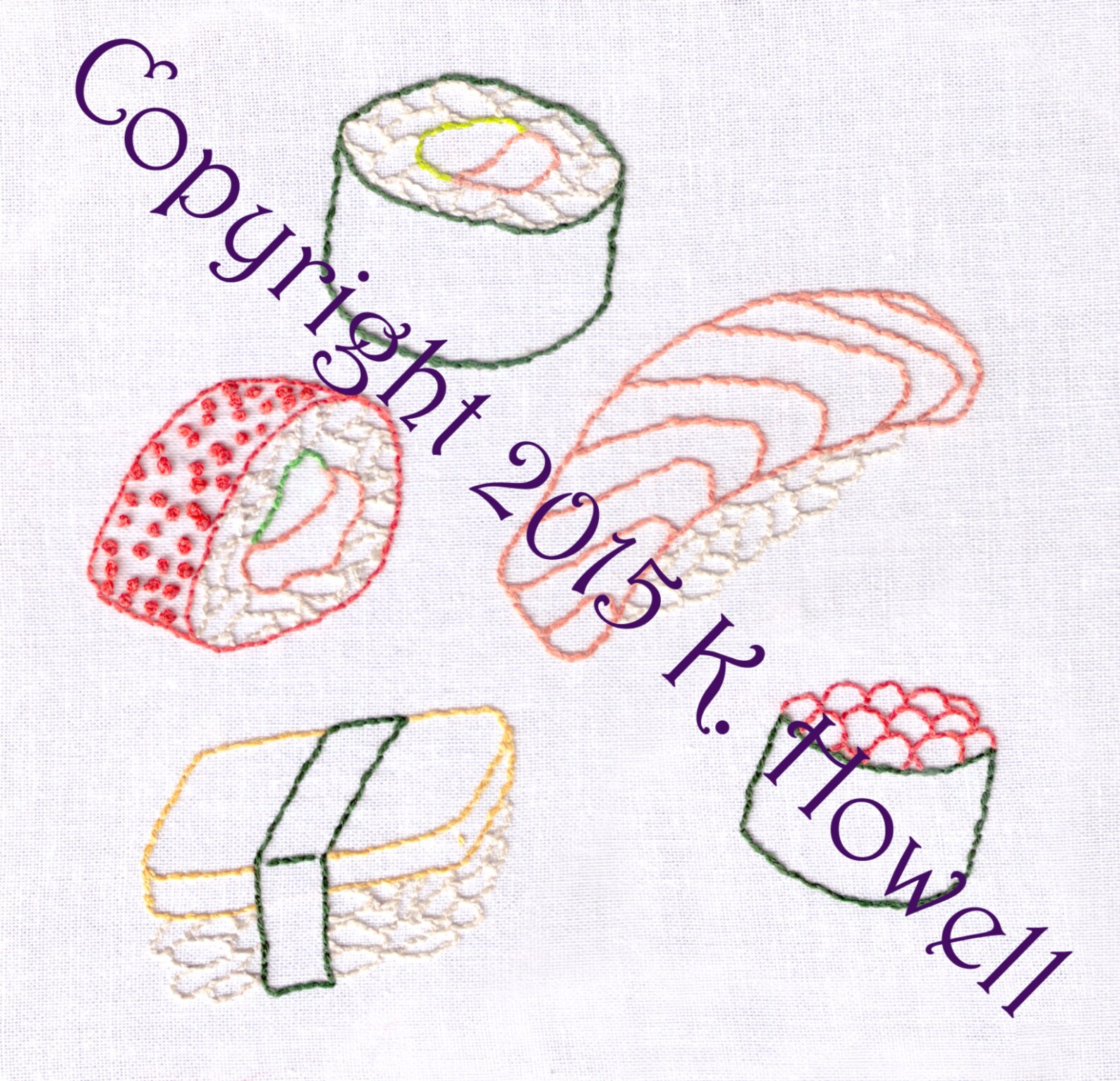 Sushi Hand Embroidery Pattern, Japanese, Sashimi, Roll, Fish, Rice ...