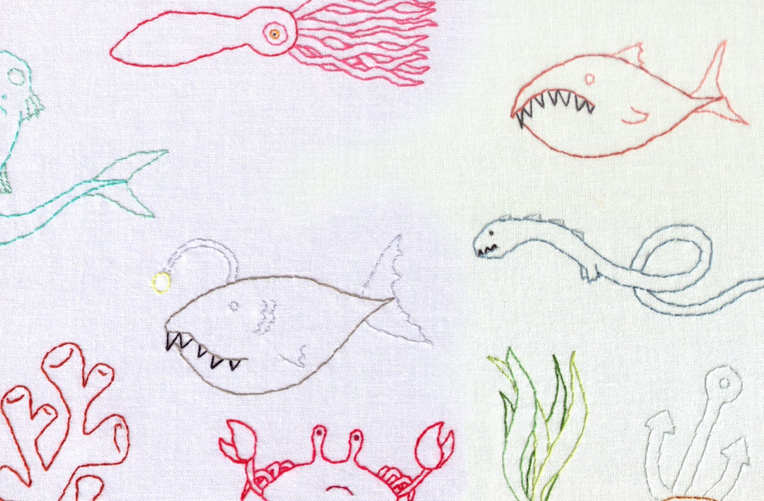 Ocean Hand Embroidery Pattern, Creatures of the Deep, Ocean, Under ...