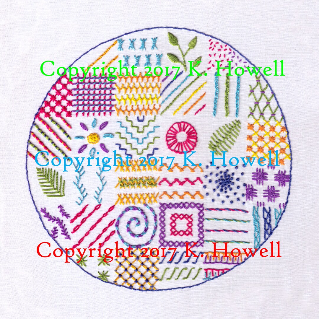 Sampler Hand Embroidery Pattern, Fancy, Stitches, Circle, Grid, Quilt ...