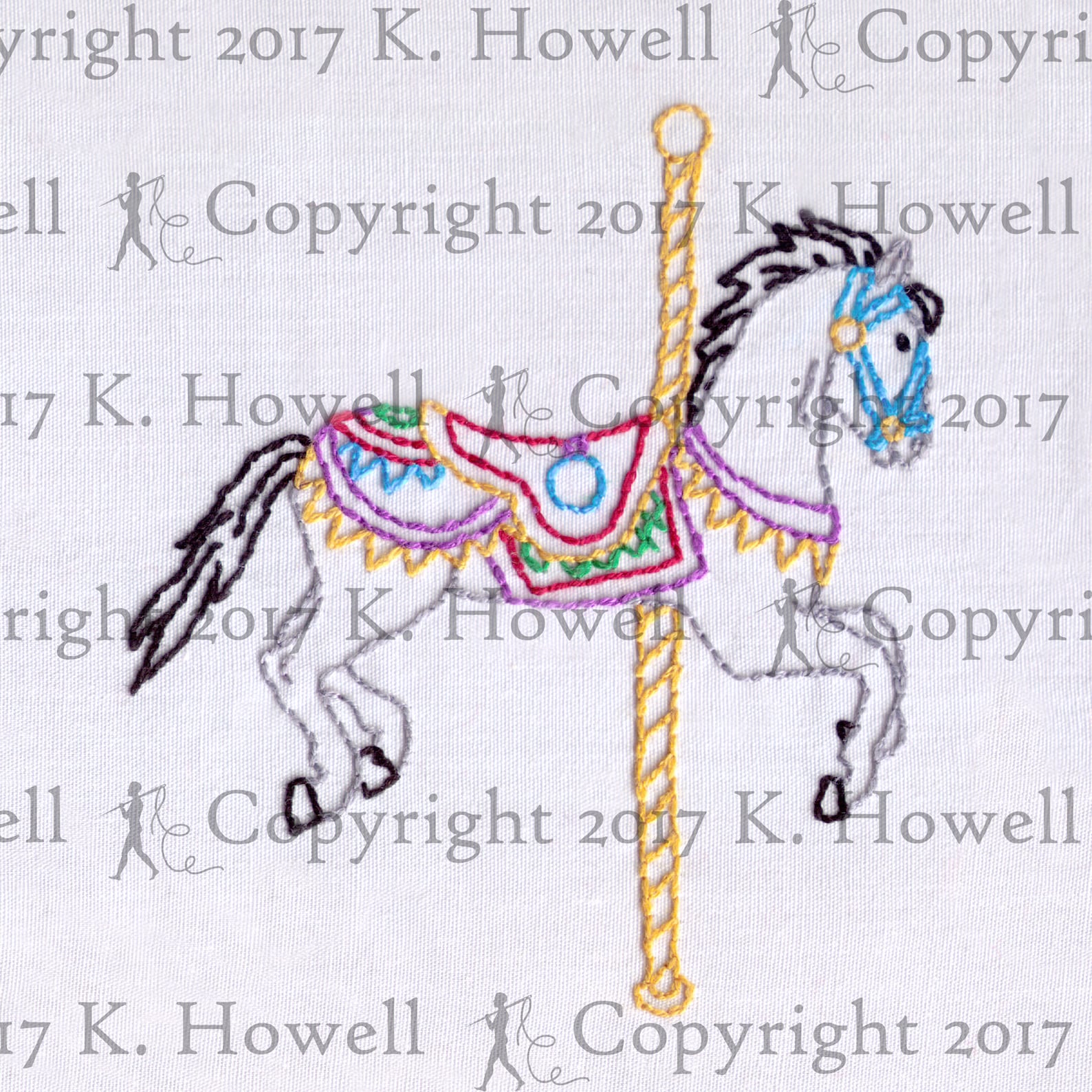 Carousel Horse Hand Embroidery Pattern, Animal, Horse, Pony, Carousel ...