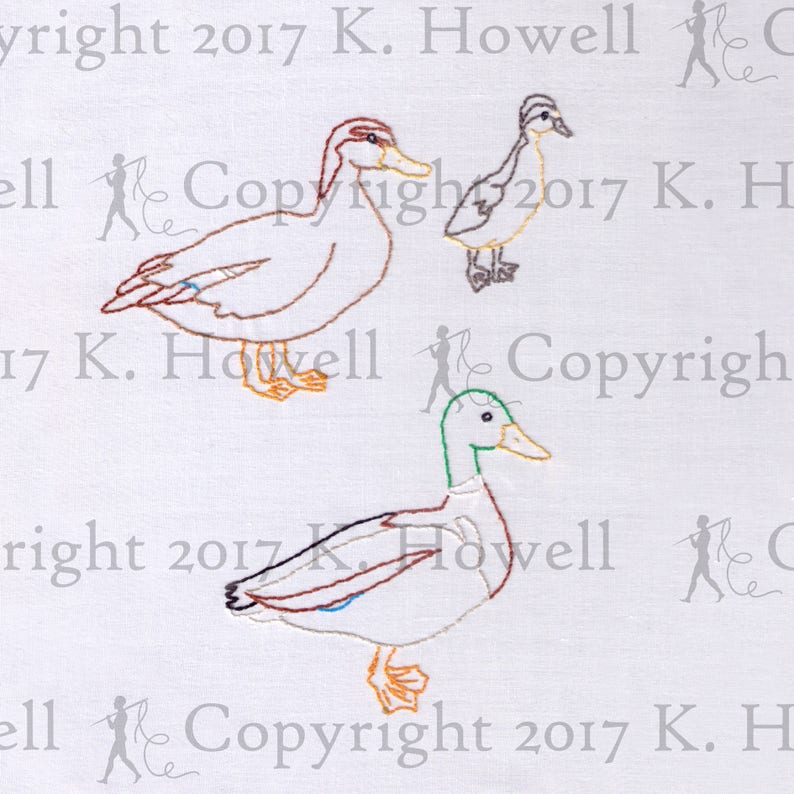 Duck Hand Embroidery Pattern Animal Ducks Family Mallard | Etsy