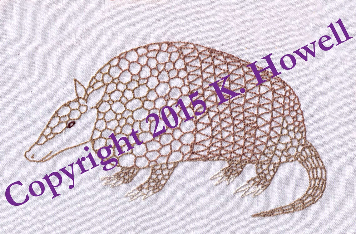 Armadillo Hand Embroidery Pattern, Wildlife, Texas, Southwest, Desert ...
