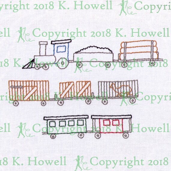 Train Hand Embroidery Pattern Train Cargo Passenger | Etsy