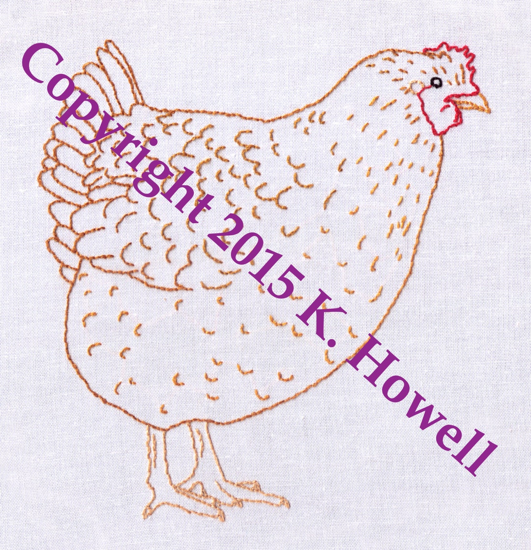 Chicken Hand Embroidery Pattern, Hen, Farm, Female, Bird, Fowl, Egg ...
