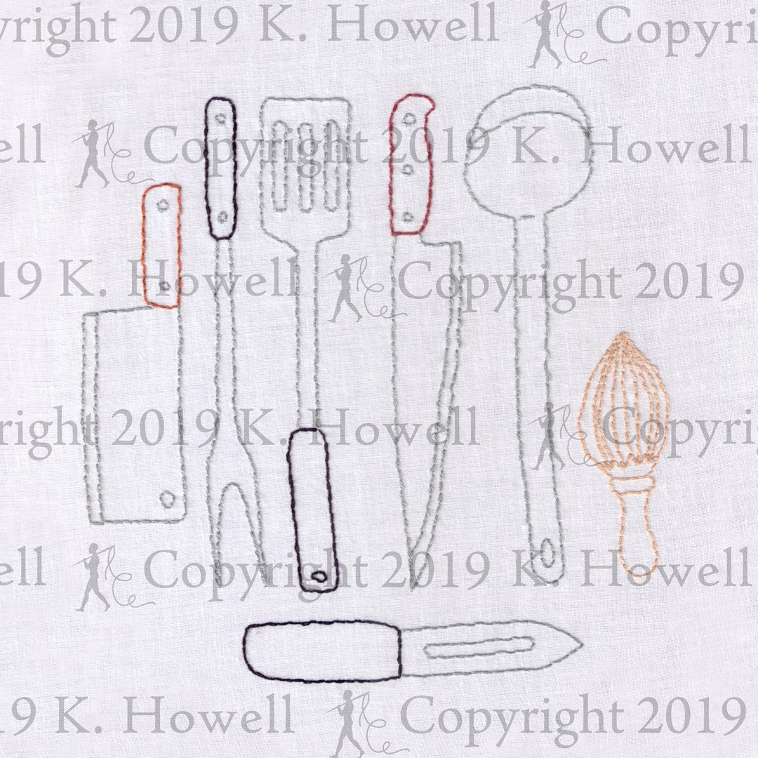 Chef Tools Hand Embroidery Pattern, Cook, Chef, Tools, Kitchen, BBQ ...