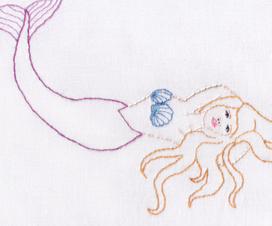 Mermaid Hand Embroidery Pattern, PDF, Mermaid With Shells, Ocean, Sea ...