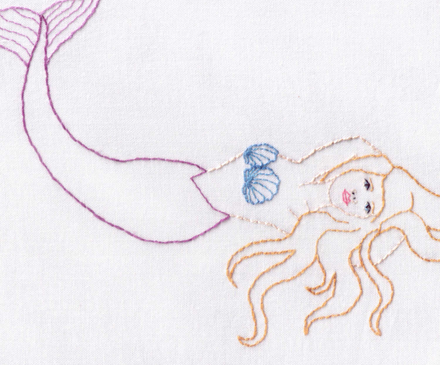 Mermaid Hand Embroidery Pattern PDF Mermaid With Shells - Etsy