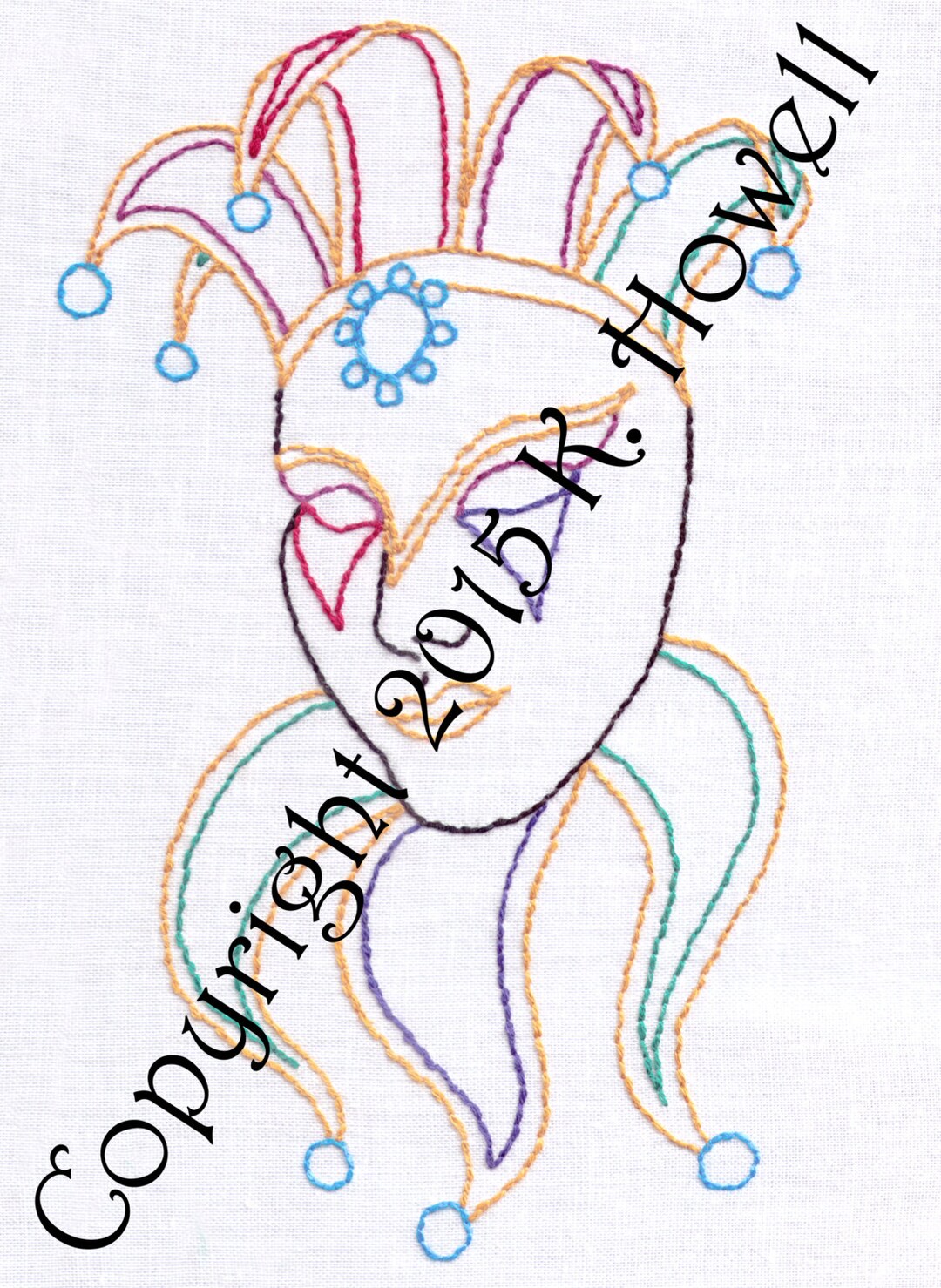 Mask Hand Embroidery Pattern, PDF, Venetian Jester Mask, Masquerade ...