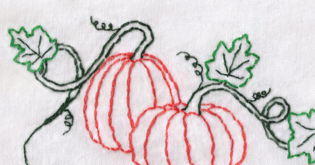 Pumpkin Hand Embroidery Pattern, Pumpkins on a Vine, Halloween, Autumn ...