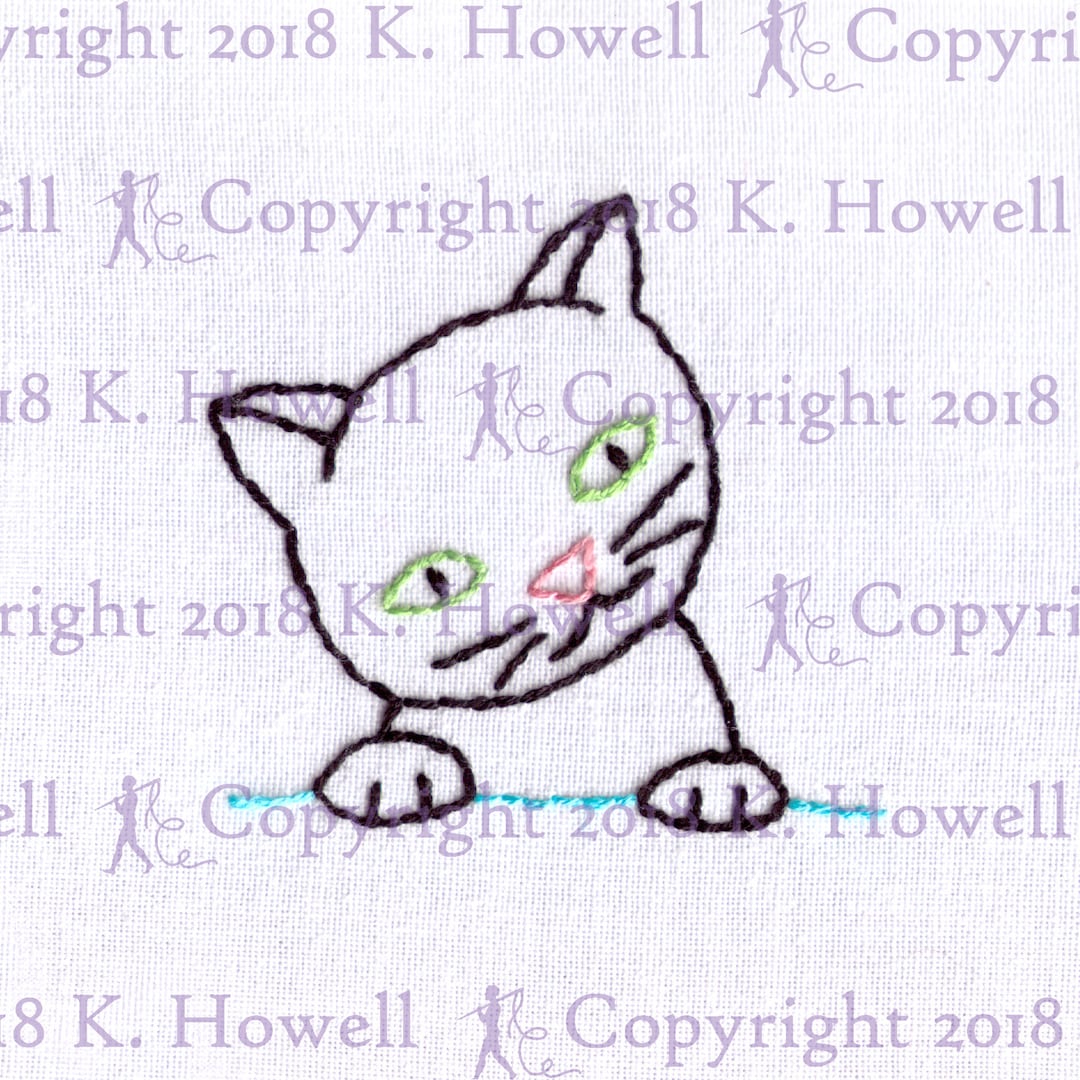 Cat Hand Embroidery Pattern, Kitten, Cat, Kitty, Cute, Cartoon, Derpy ...