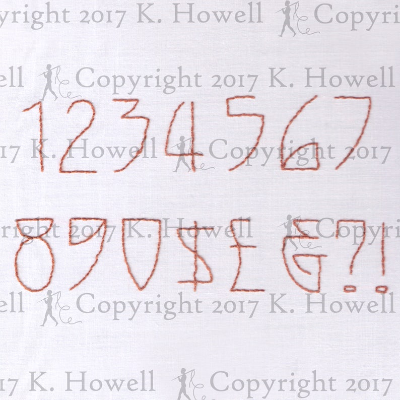 Numbers and Symbols Hand Embroidery Pattern, Craftsman, Font, Numbers ...