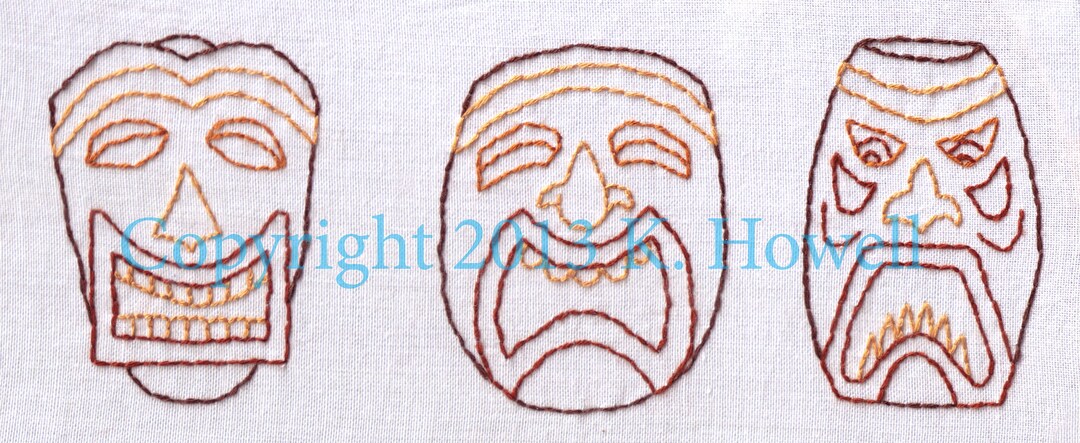 Tiki Hand Embroidery Pattern, Tiki Masks, Head, South Pacific, Hawaii ...