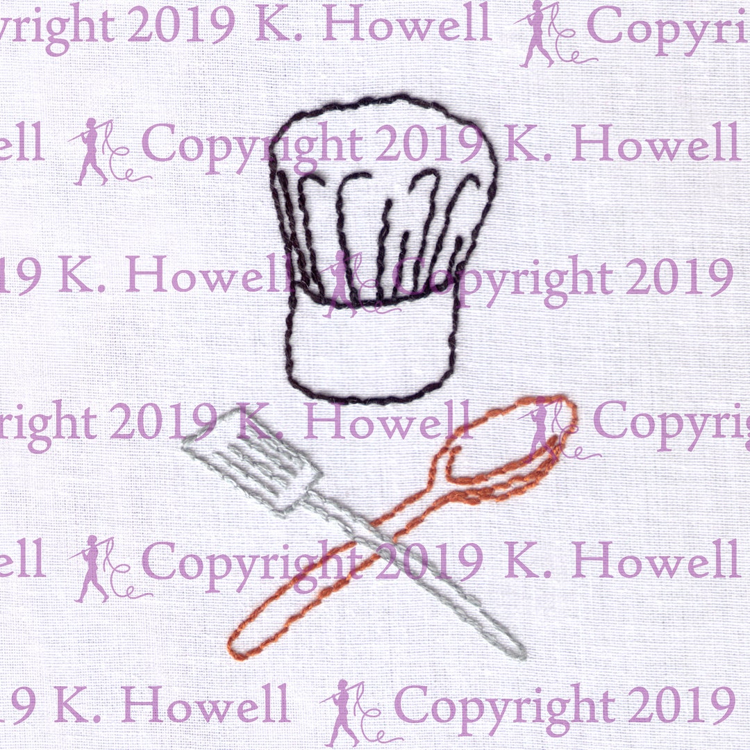 Chef Logo Hand Embroidery Pattern, Chef, Cook, Baker, Hat, Spoon ...