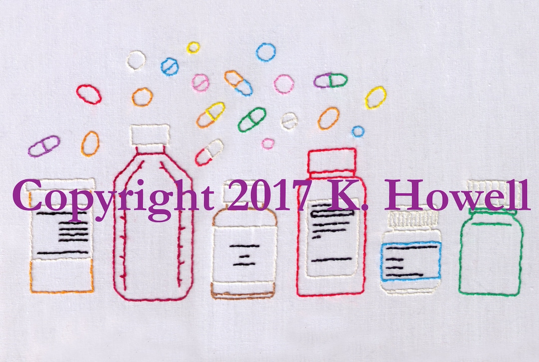 Medication Hand Embroidery Pattern, Pharmacy, Pills, Prescription ...