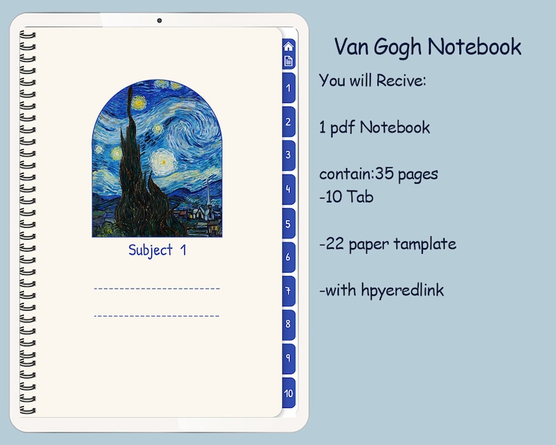 Van Gogh Digital Notebook digital Plannerstarry Night Theme artistic ...