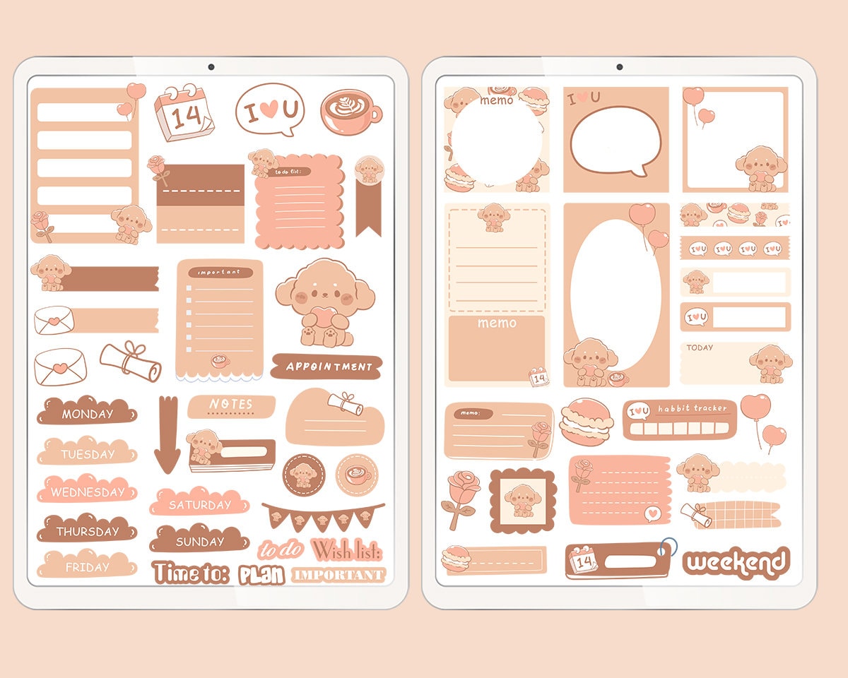 Love Dog Digital Planner Digital Stickers, Cute Puppy Themed Notebook ...