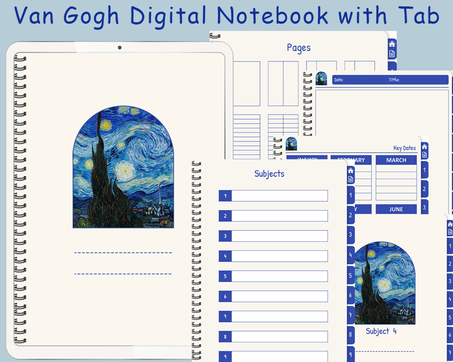 Van Gogh Digital Notebook digital Plannerstarry Night Theme artistic ...