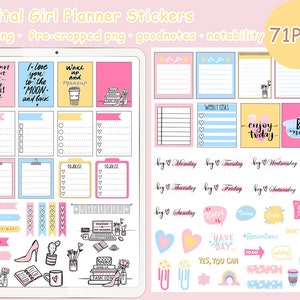 71 PCS Digital Girl Planner Stickers Bundle Cute A4 Pre-cropped PNG ...