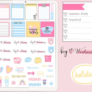 71 PCS Digital Girl Planner Stickers Bundle Cute A4 Pre-cropped PNG ...