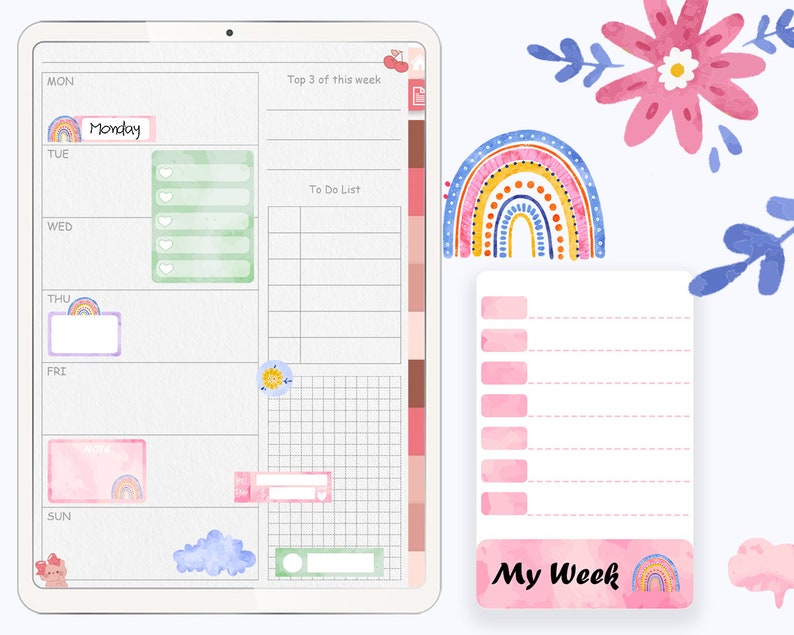 Rainbow Watercolor Stickers Set, 93 Pcs Precropped PNG for Goodnotes ...