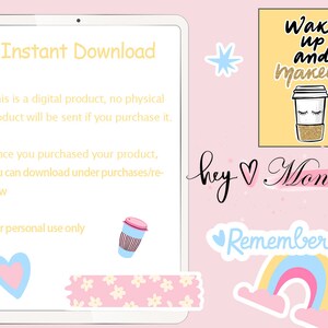 71 PCS Digital Girl Planner Stickers Bundle Cute A4 Pre-cropped PNG ...