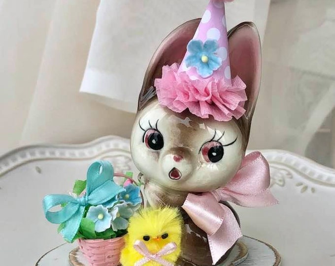 Easter Decoration Vintage Shabby Chic Bunny Rabbit Figurine Assemblage ...