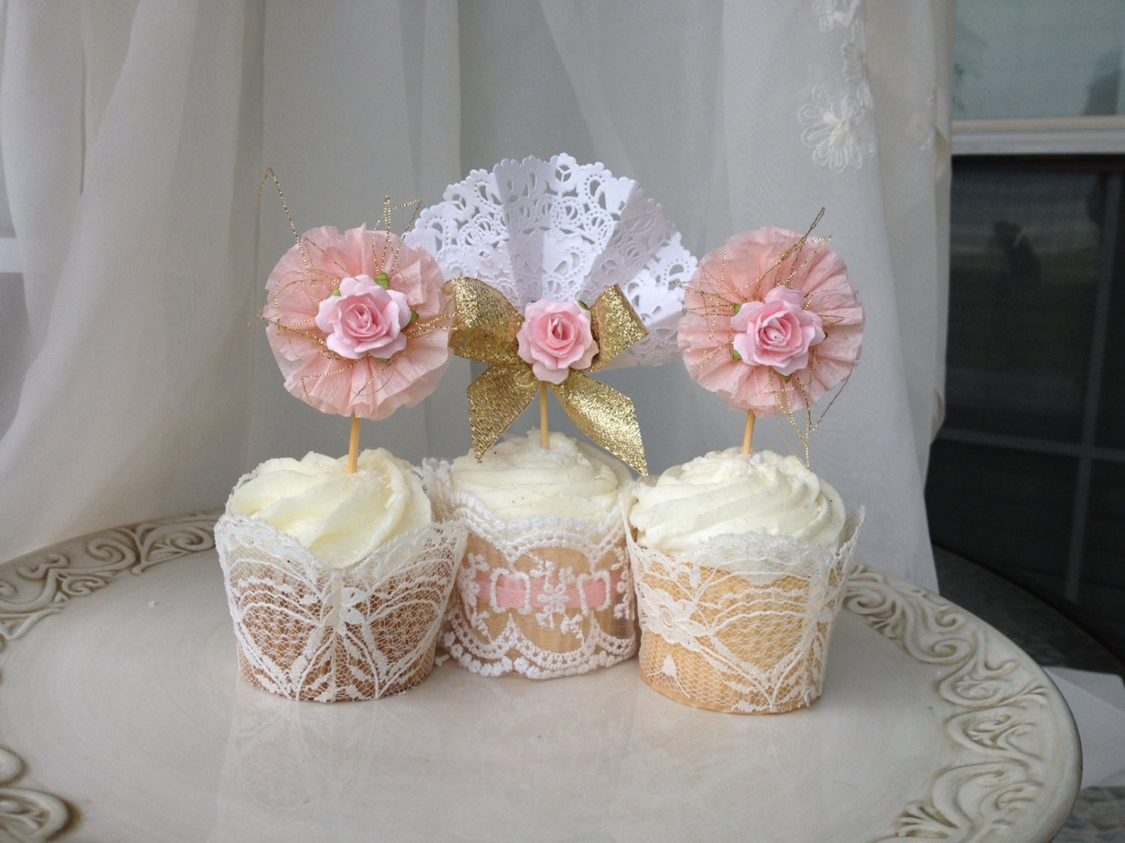 Gold and Pink Cupcake Toppers Set of Six for Birthday Party and Mother ...