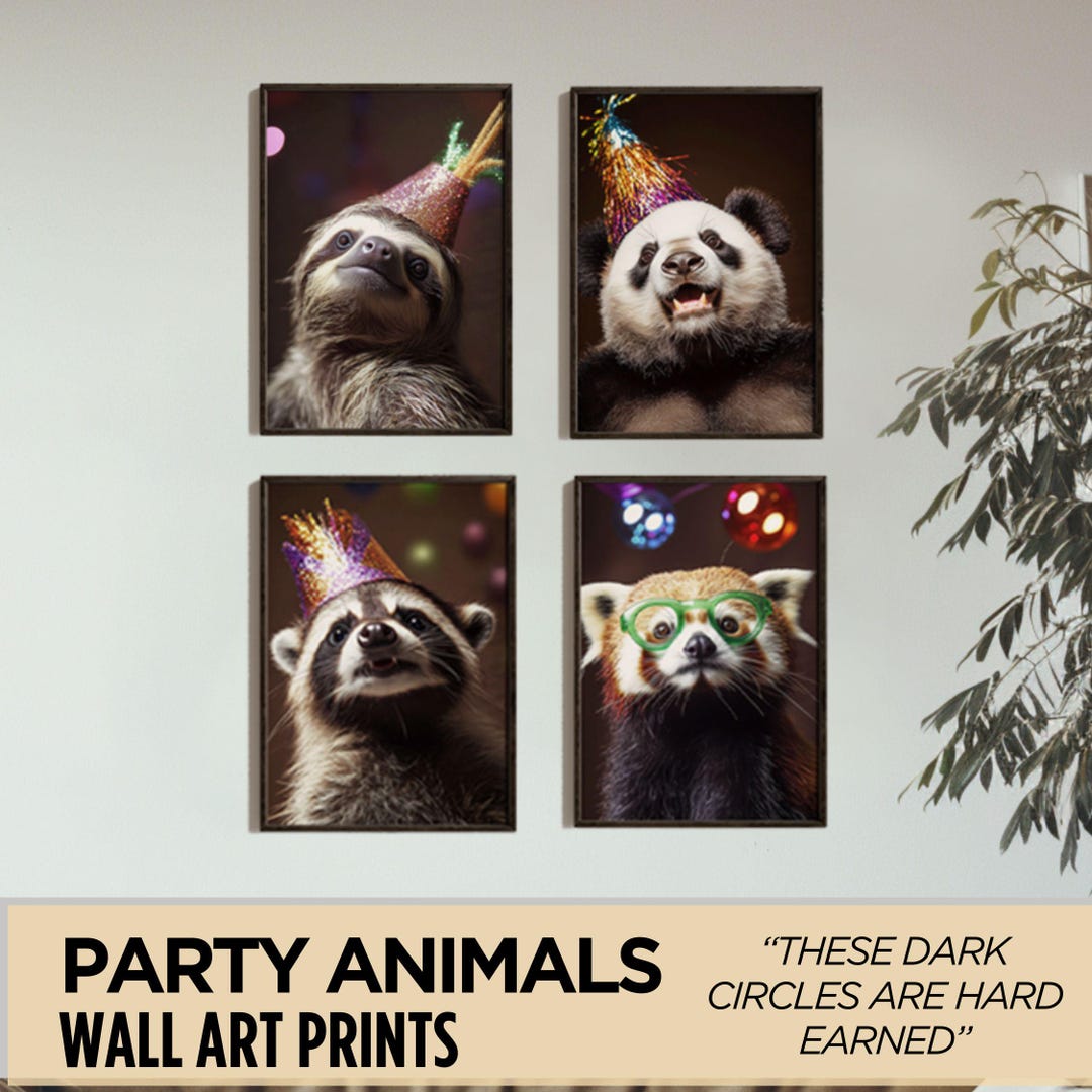 Party Animals Photo Gallery Set Wall Art Prints, Trendy Poster Art for ...