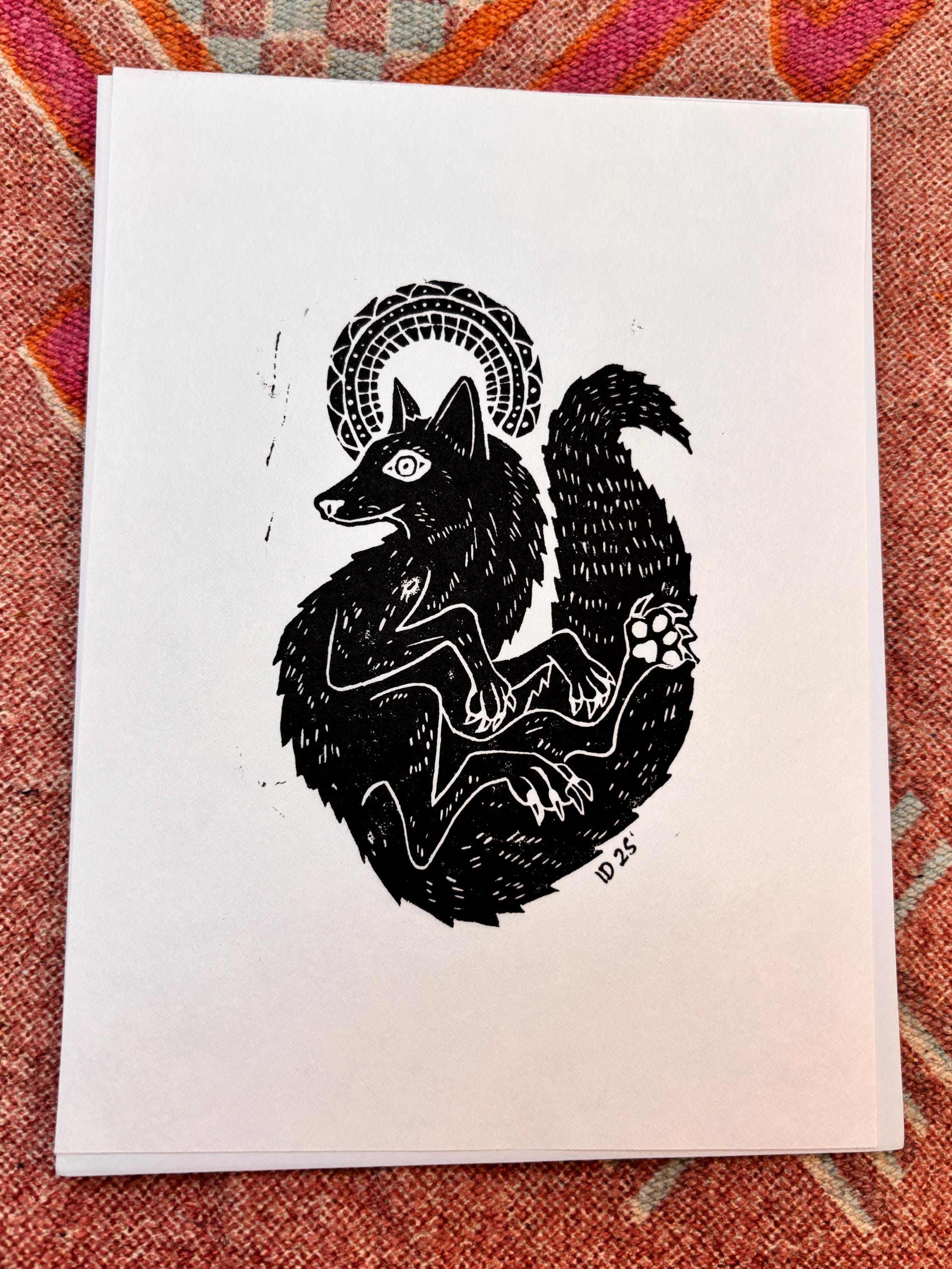 Redesigned Coyote Linocut Print - Etsy