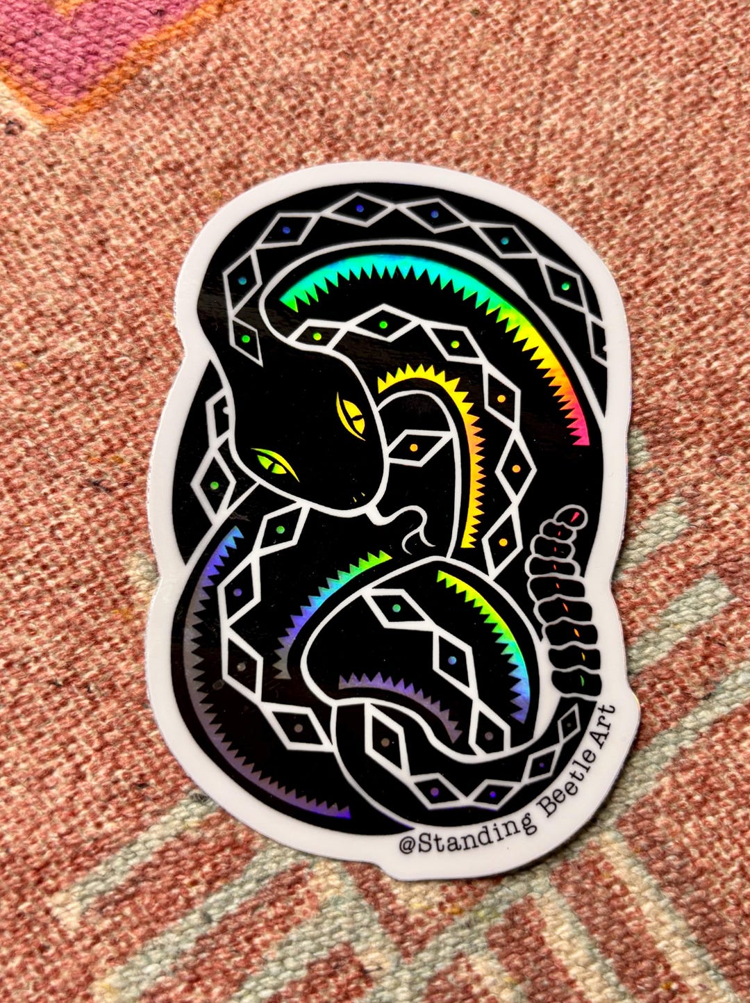 Holographic Rattlesnake Linocut Print Sticker - Etsy
