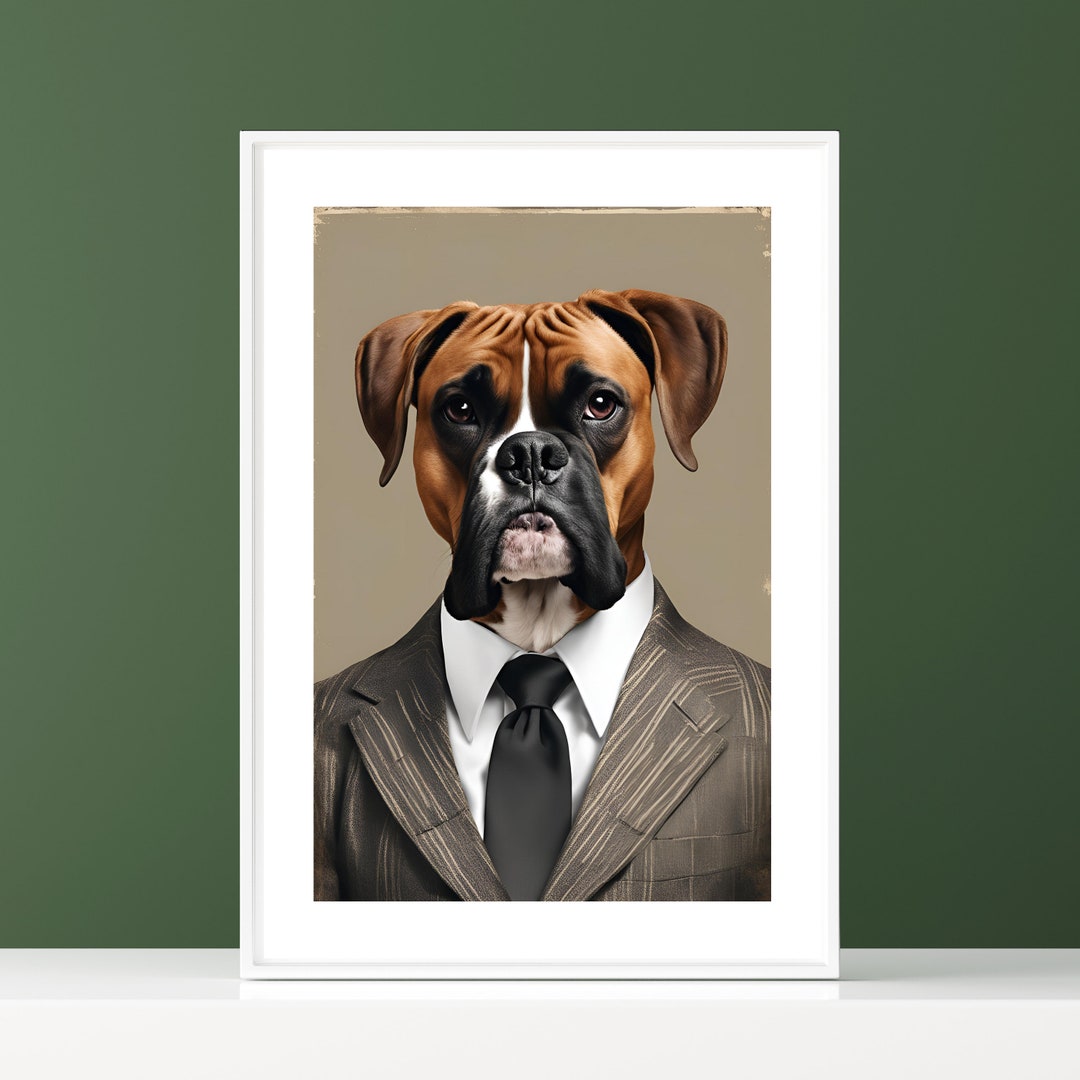 Boxer Dog Poster Gentleman Boxer Dog Print Boxer Dog Print Retro Boxer ...