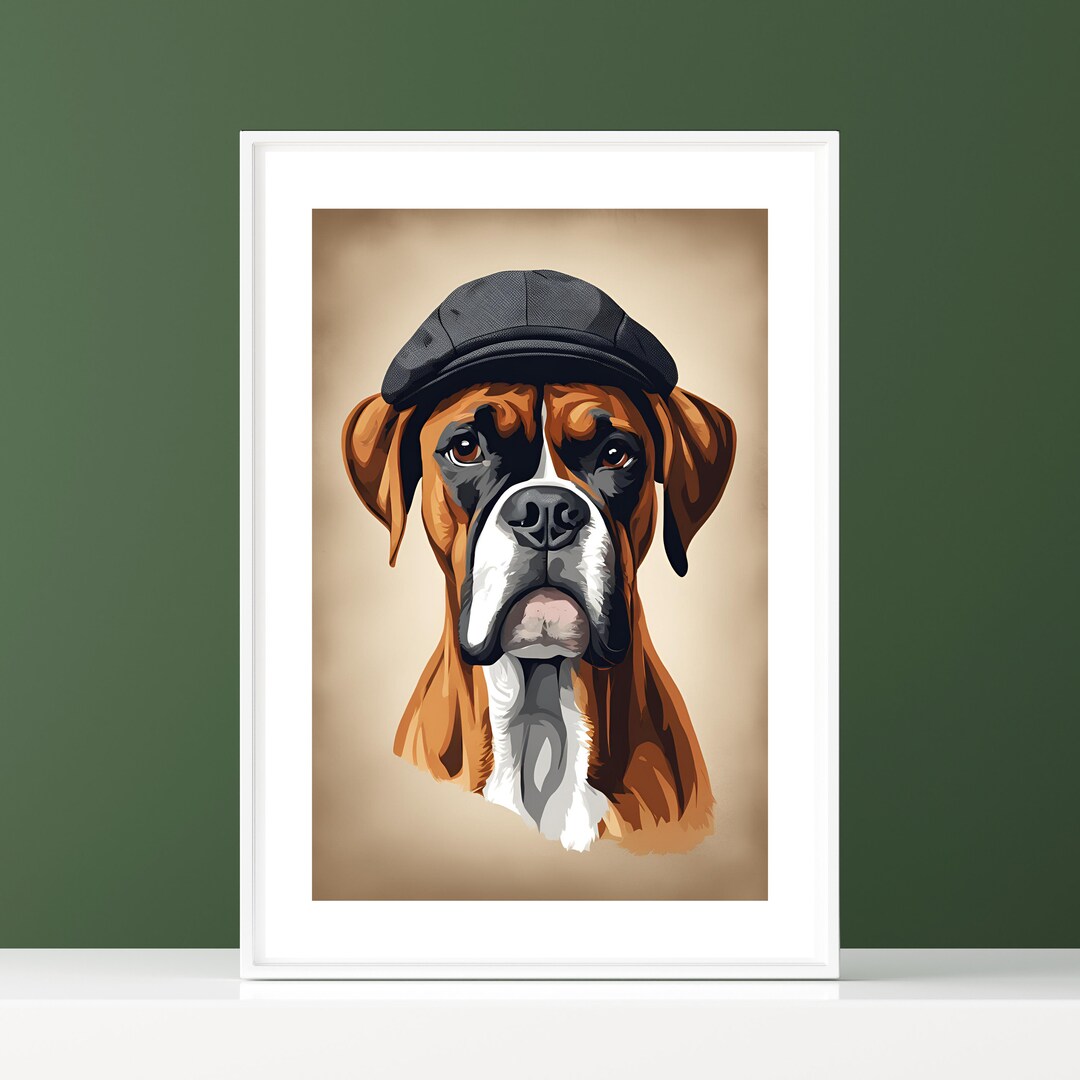 Boxer Dog Poster Flat Cap Boxer Dog Print Boxer Dog Print Retro Boxer ...