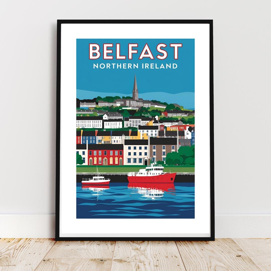 Belfast Travel Poster | Retro Belfast Travel Print | Colourful Belfast ...