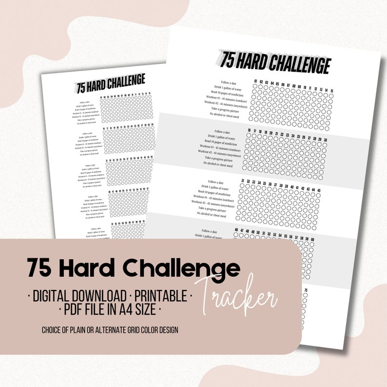 Printable 75 Hard Challenge Tracker Fitness Tracker Digital Download ...