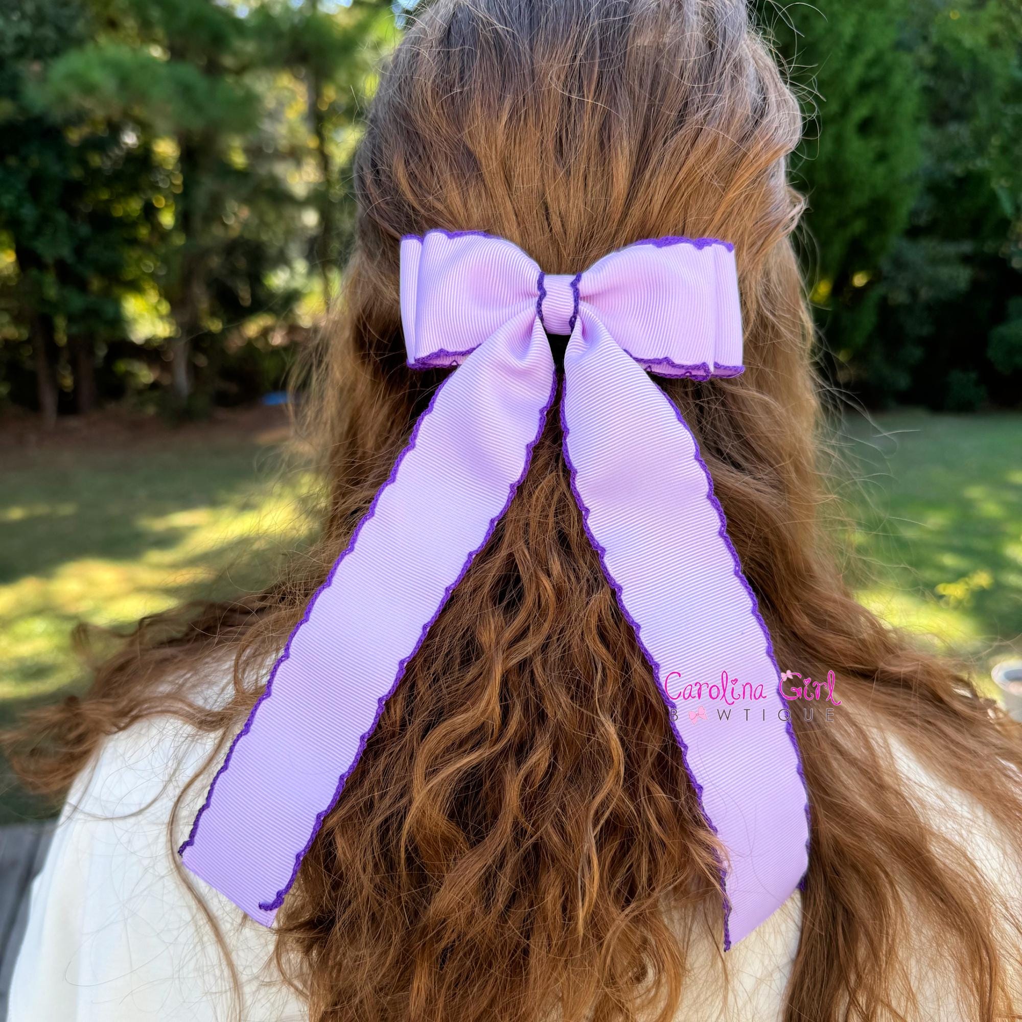 Lavender W/purple Moonstitch Bow ~ Elegant Hair Bow ~ Hair Clip ~ Adult ...