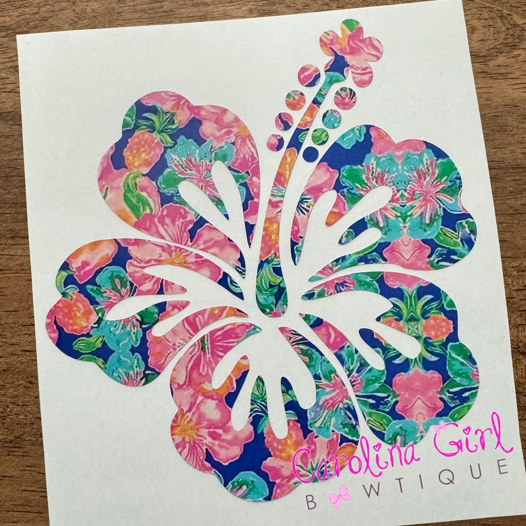 Hibiscus Flower Decal for Car Rear Window Sticker, Personalized Initial ...