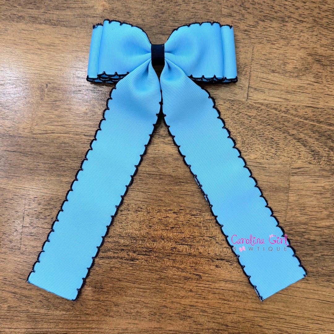 Light Blue With Navy Moonstitch Bow ~ Elegant Hair Bow ~ Adult Hair ...
